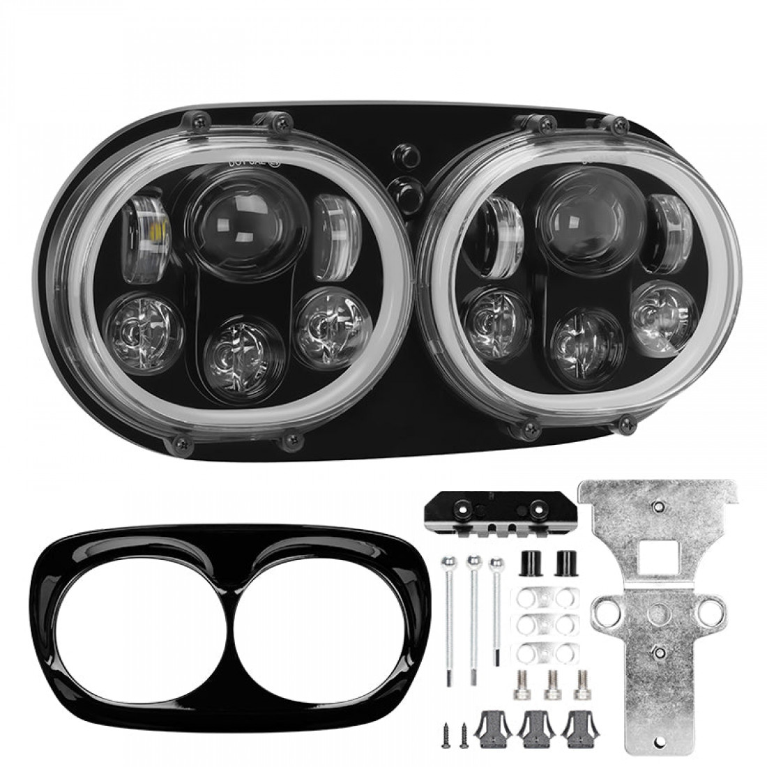 100w dual led headlight assembly w/angel eyes for 2004-2013 road glide