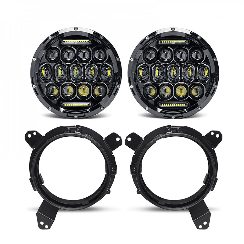 7" 75w cree led headlight drl hi/lo beam + 9 inch headlight brackets ...