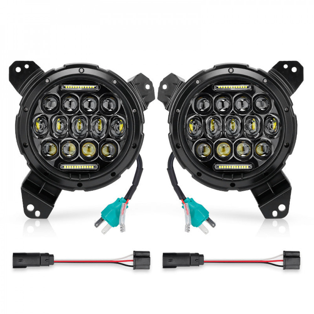 7" 75w cree led headlight drl hi/lo beam + 9 inch headlight brackets ...