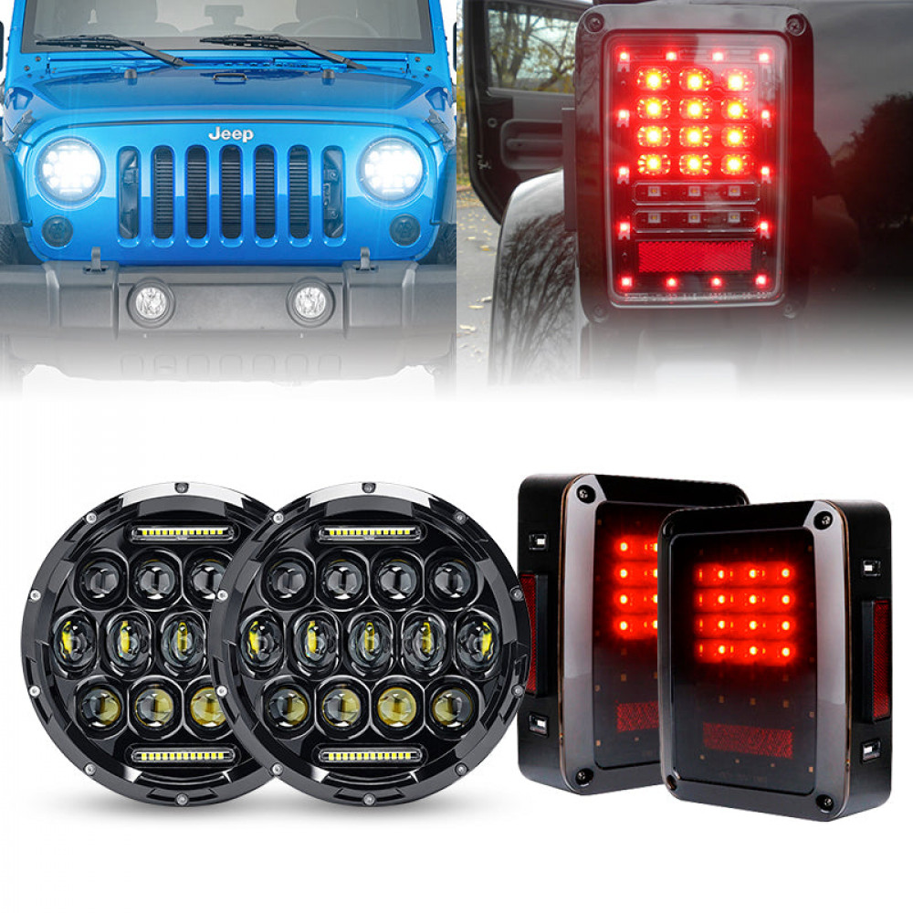 7" 75w led headlight drl & smoked led tail lights for jeep wrangler jk ...