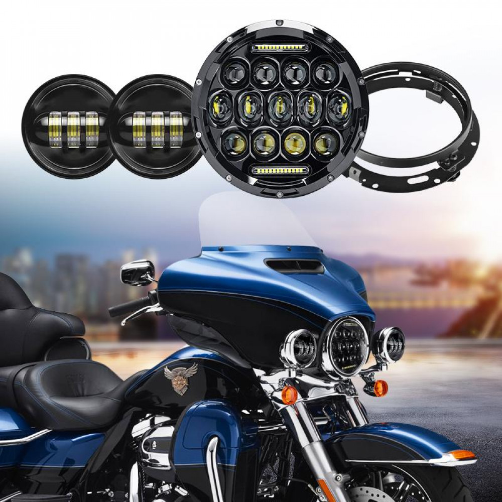 7 inch 75w led headlight & spot passing lights & bracket combo - 10089