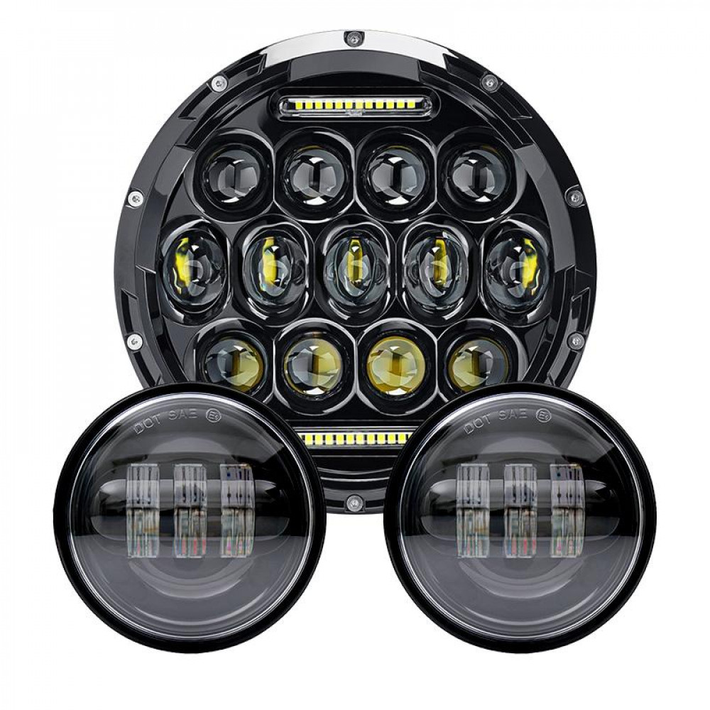 7 inch 75w led headlight & spot passing lights & bracket combo - 10089