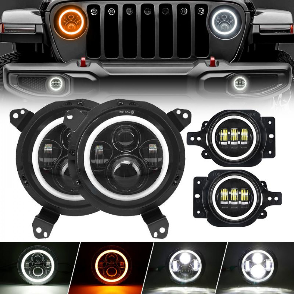 led halo headlights with turn signals + 9'' headlight bracket & led ...