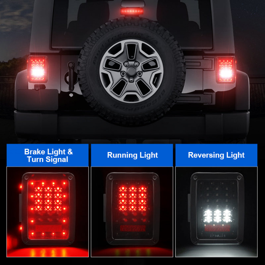 smoked led tail lights for jeep wrangler jk jku 2007 - 2018 - 10161