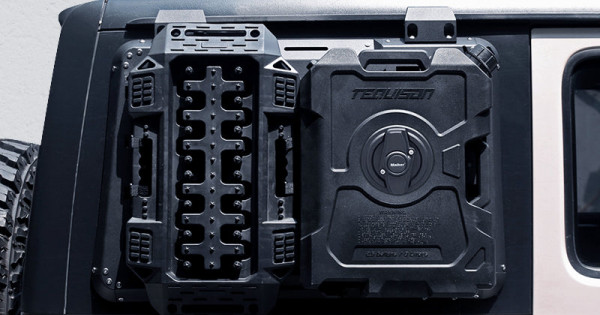 all-in-one rear window molle panel with fuel tanks & traction boards ...