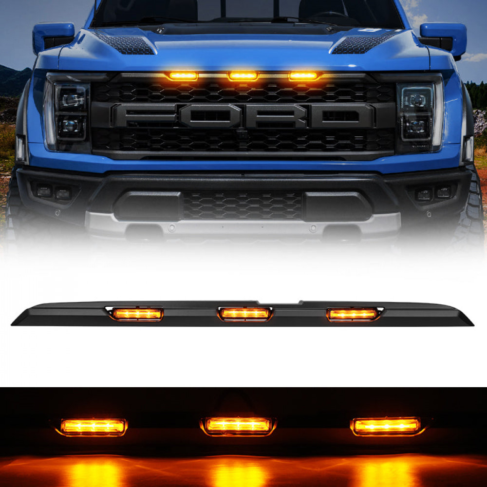 amber led grille lights assembly for 2022-2023 ford f150 raptor - 10142