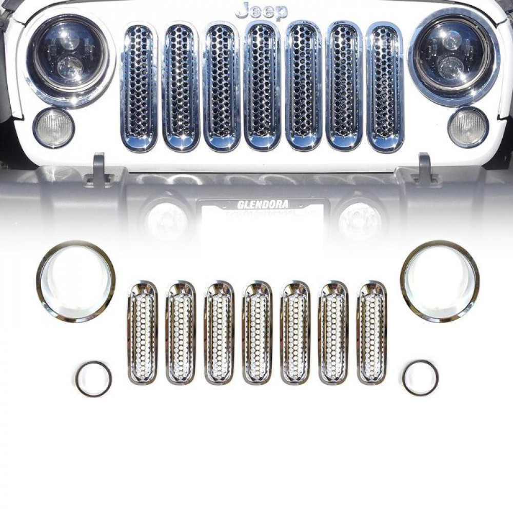 chrome front grille insert and bezel cover for headlight and turn ...