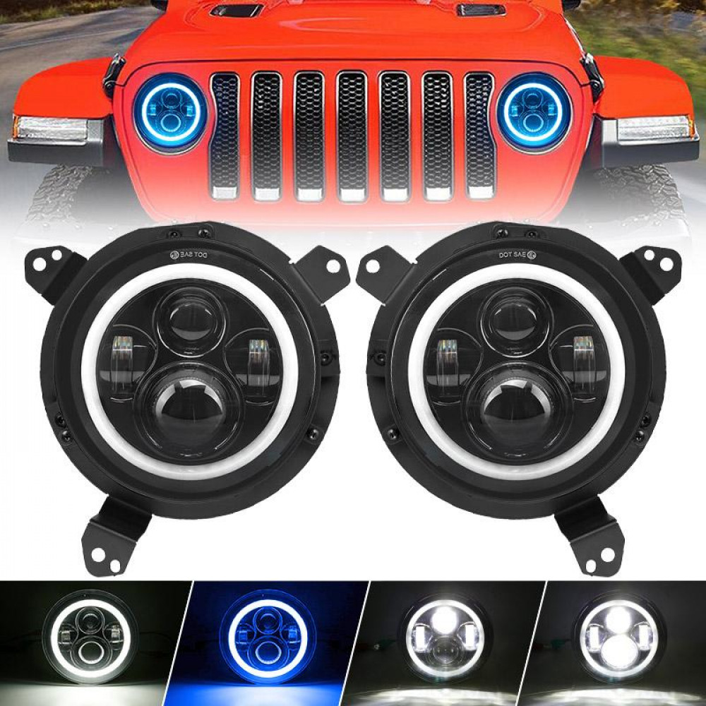 7" customized cree led projector headlights with blue halo with 9'' led ...