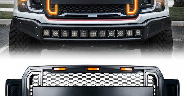 front grill with led drl & turn signal lights & raptor lights combo for ...