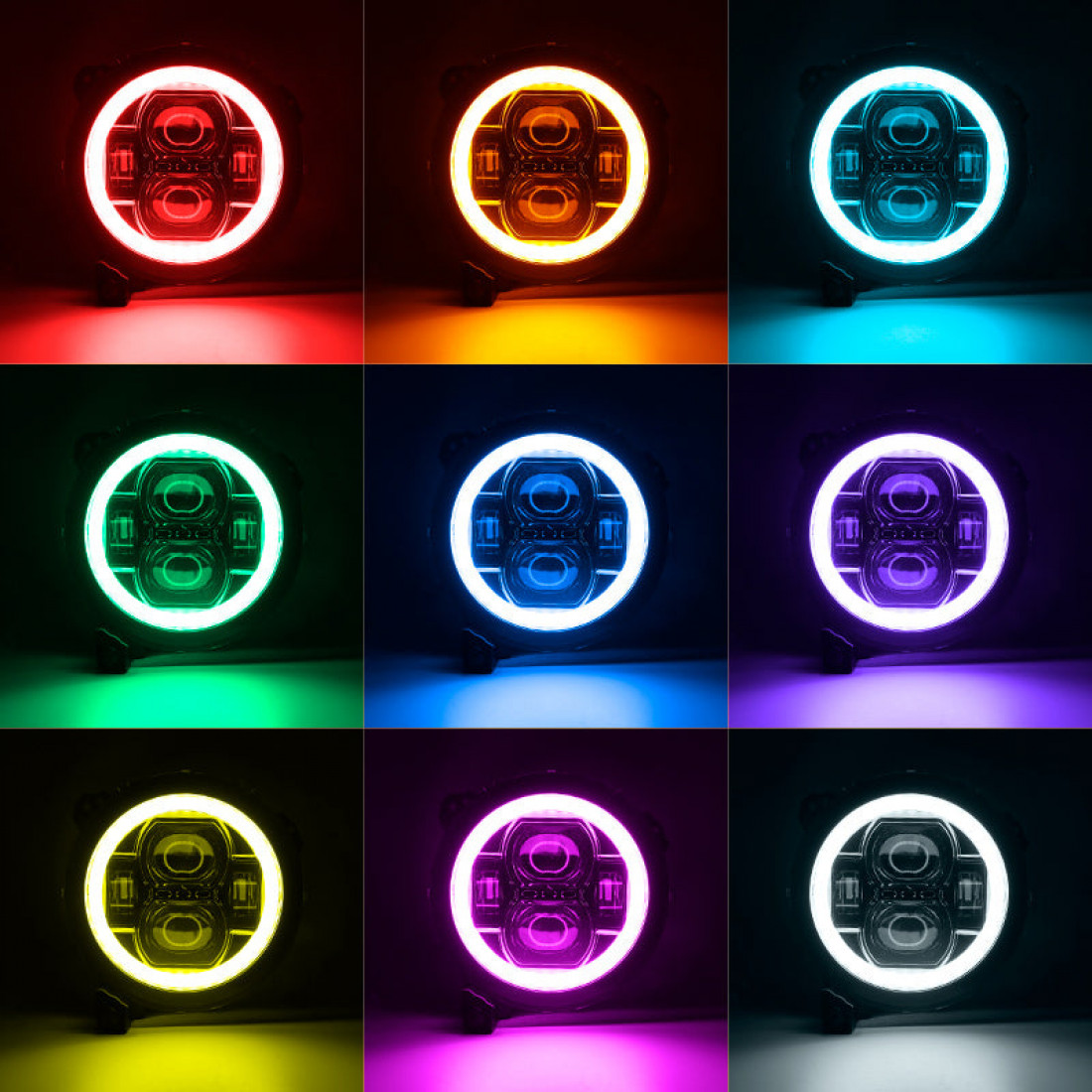 jt mega bundle - 9" led rgb halo headlights, rgb fogs, tail lights for ...