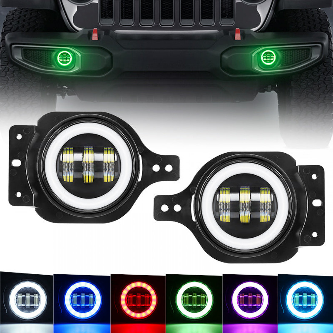 jt mega bundle - 9" led rgb halo headlights, rgb fogs, tail lights for ...