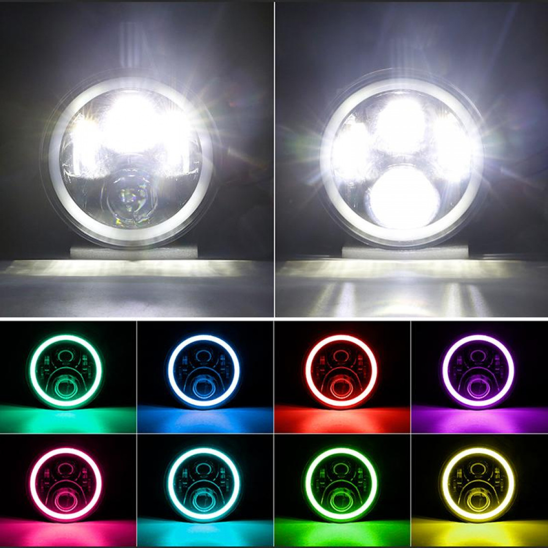 led rgb changing headlights + rgb fog lights + rgb work lights combo for 2007+ jeep wrangler - 10275