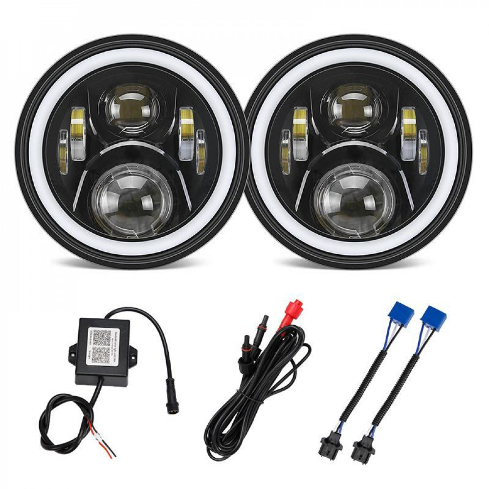 7" led rgb headlight with halo drl + 9'' led headlight bracket ring for 2018-later jeep wrangler ...