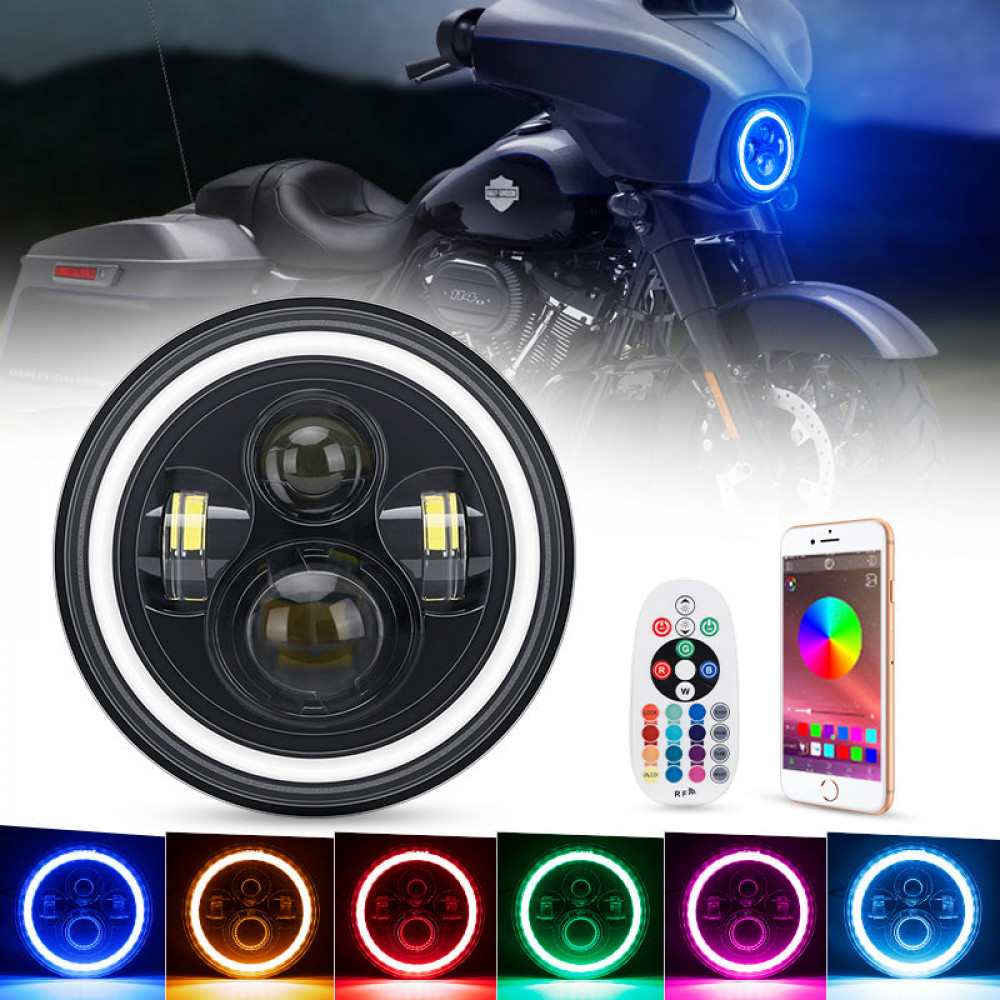 newest 7" led headlights with rgb halo angel eye app or remote control ...
