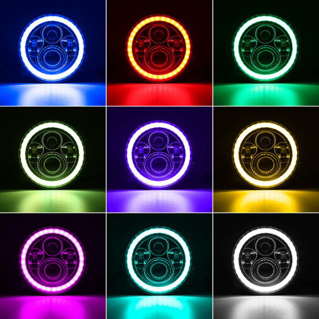 newest 7" led headlights with rgb halo angel eye app or remote control ...