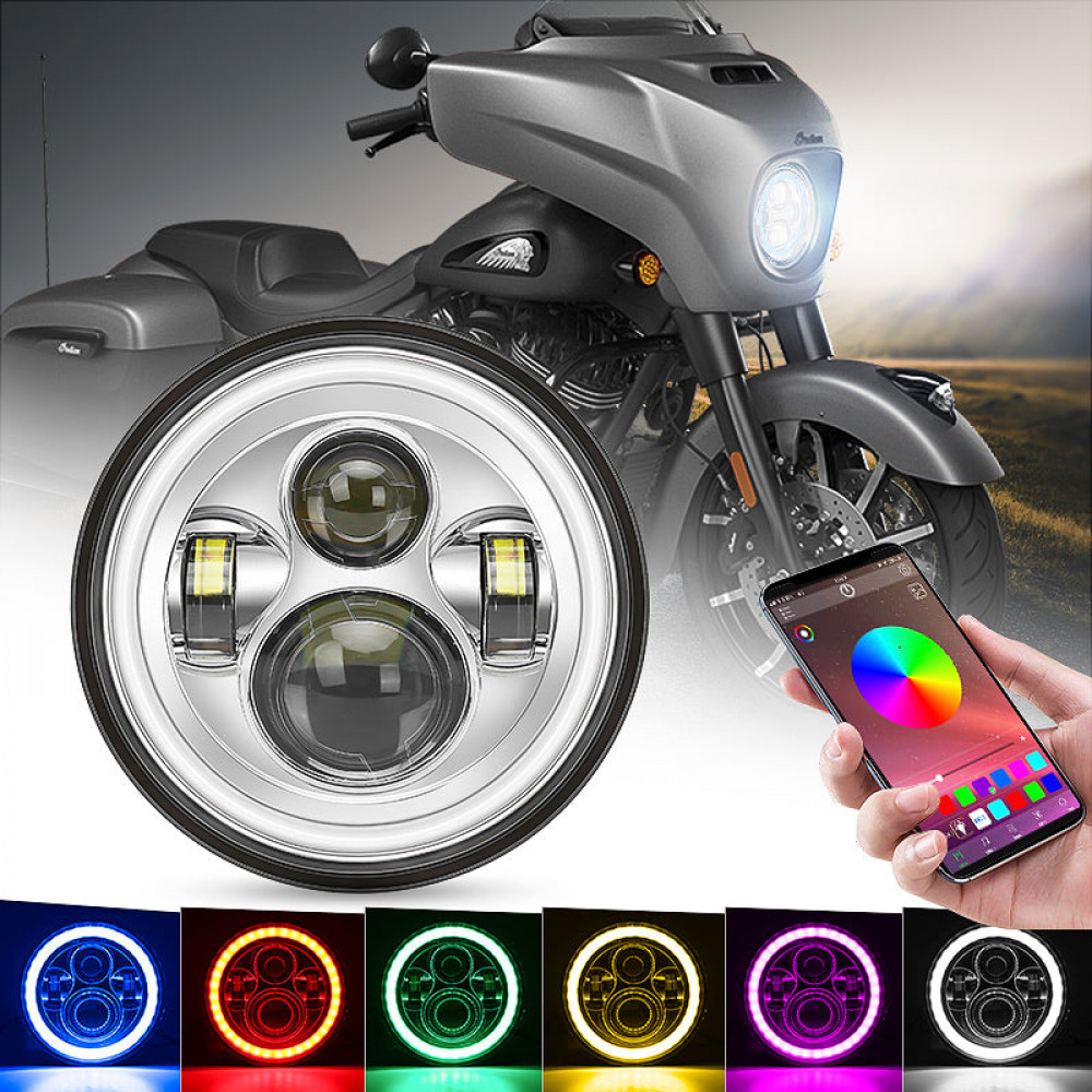 newest 7" led headlights with rgb halo angel eye app or remote control ...